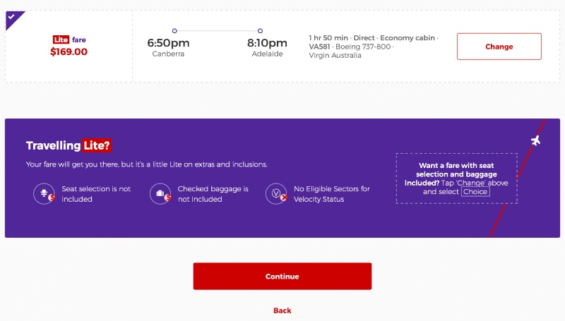 Virgin Cuts Bags, Velocity Benefits on Economy Lite Fares