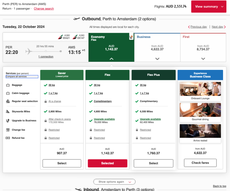 How to Upgrade Emirates Flights with Skywards Miles