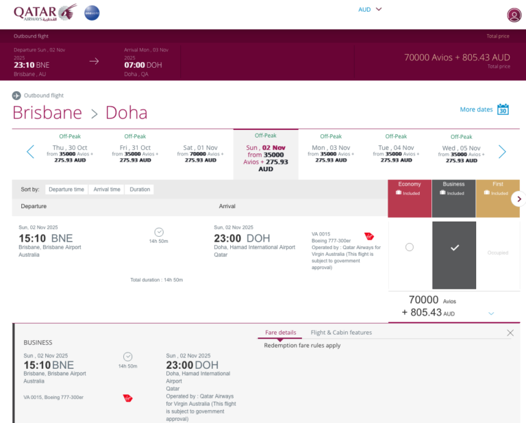 Virgin Australia Releases Velocity Reward Seats to Doha